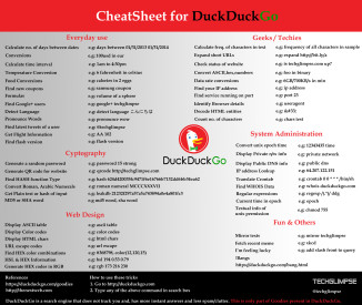 Here is a CheatSheet for DuckDuckGo - the search engine that doesn't ...