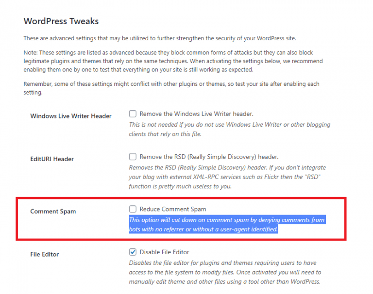 Reduce Comment Spam - iTheme Security Plugin Option results in 405 NGINX Error - Techglimpse